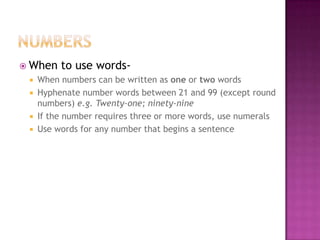 Capitalization, underlining and italics, numbers, abbreviations | PPTX