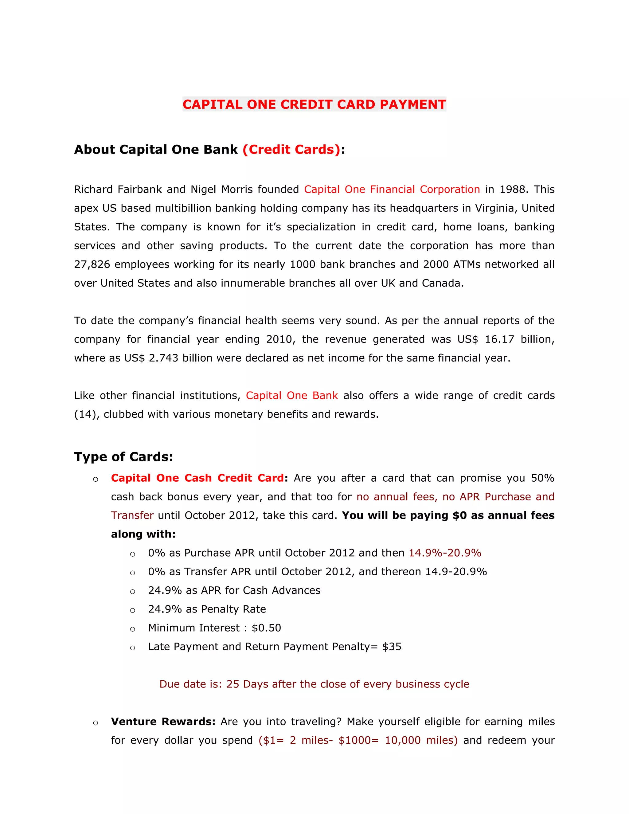 Capital one bank credit card payments | PDF