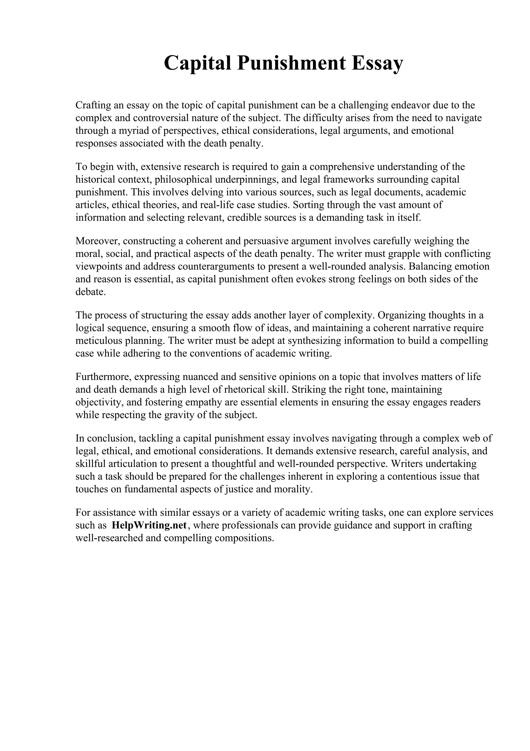 Capital Punishment Essay. Washburn University | PDF