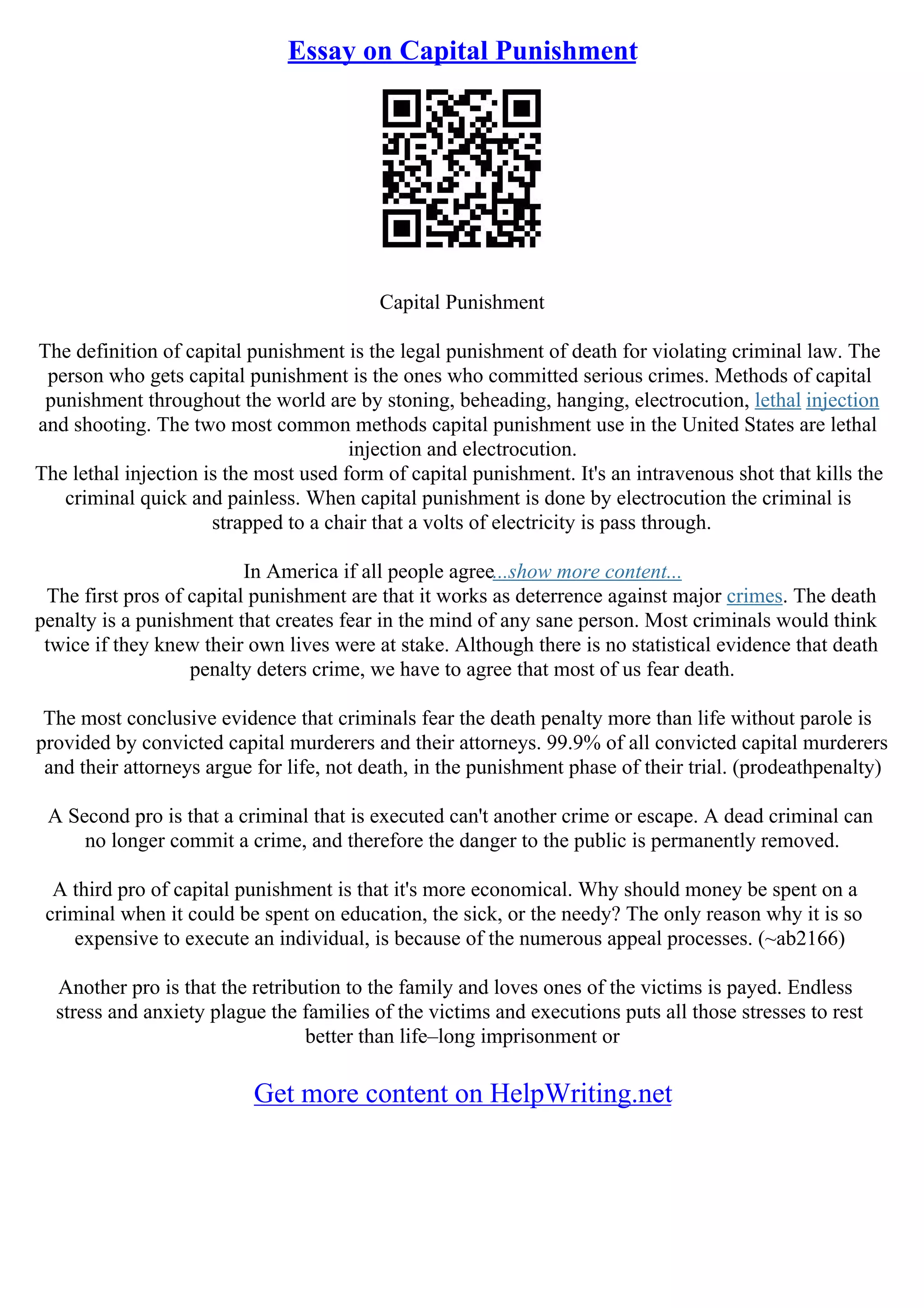 Capital Punishment Essay Topics | PDF