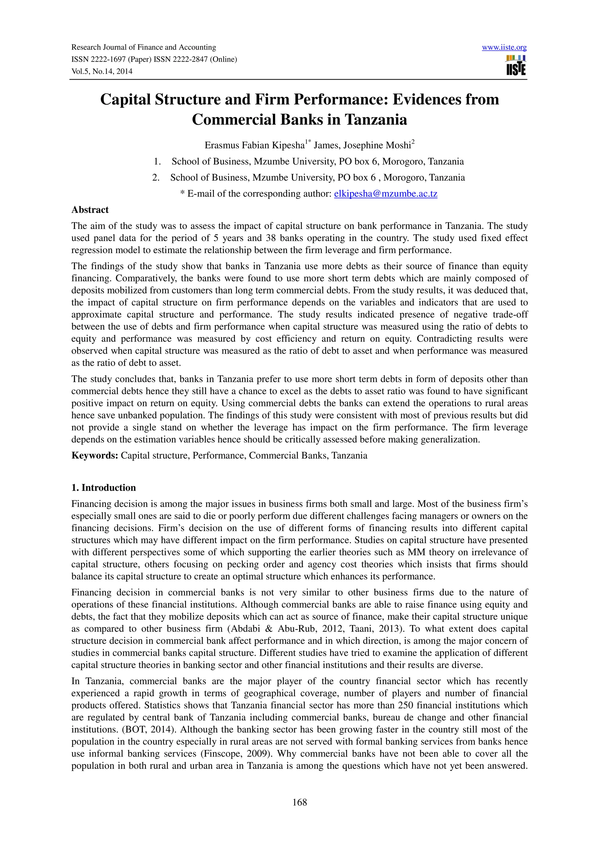 Capital structure and firm performance evidences from | PDF