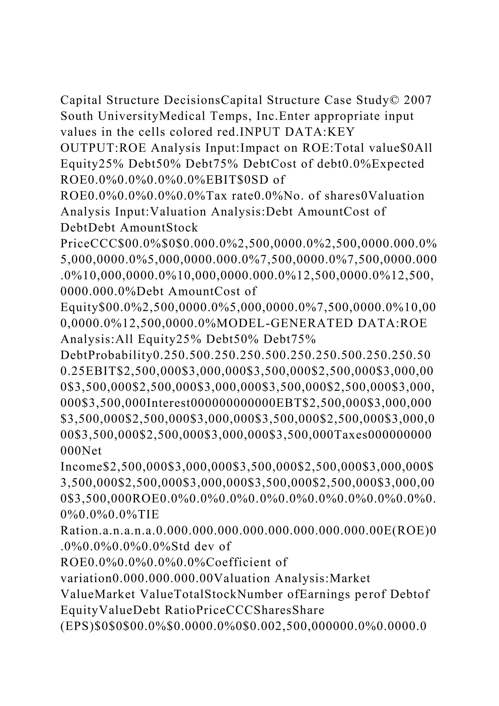Capital Structure DecisionsCapital Structure Case Study© 2007 Sout.docx