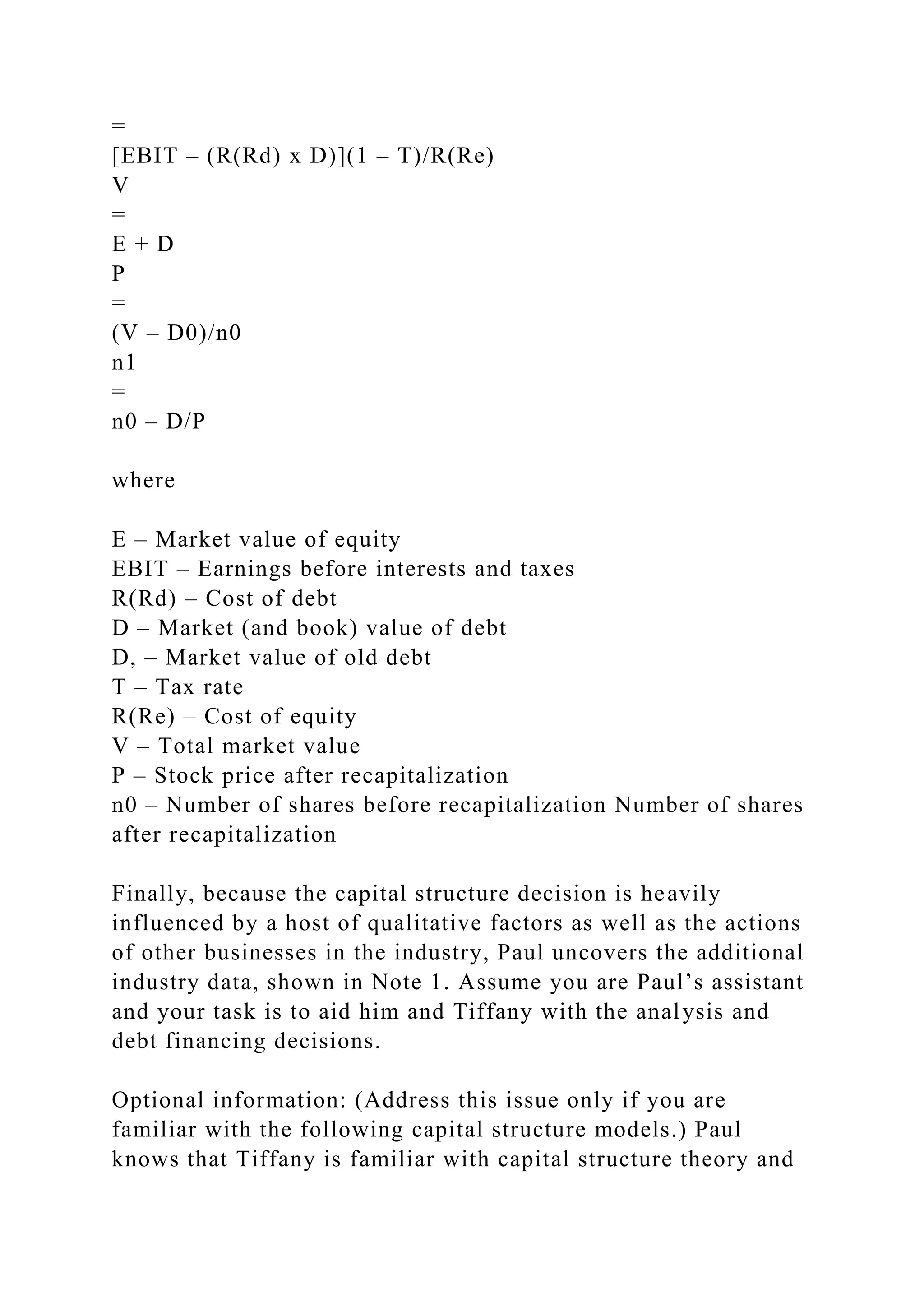 Capital Structure DecisionsCapital Structure Case Study© 2007 Sout.docx