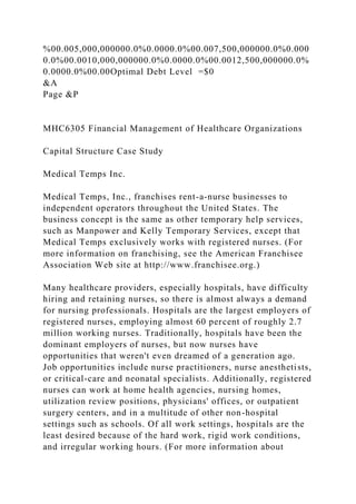 Capital Structure DecisionsCapital Structure Case Study© 2007 Sout.docx
