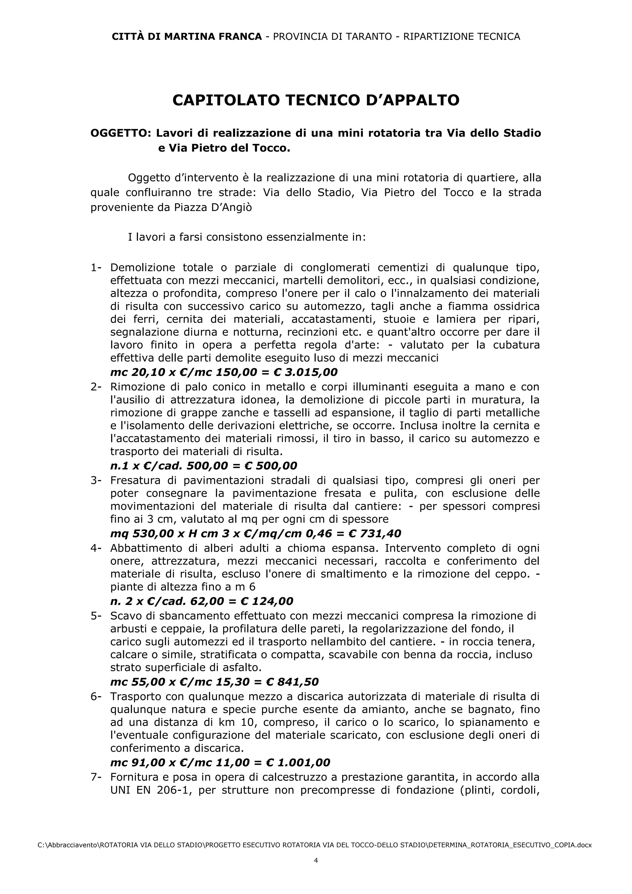 Capitolato tecnico rotatoria | PDF