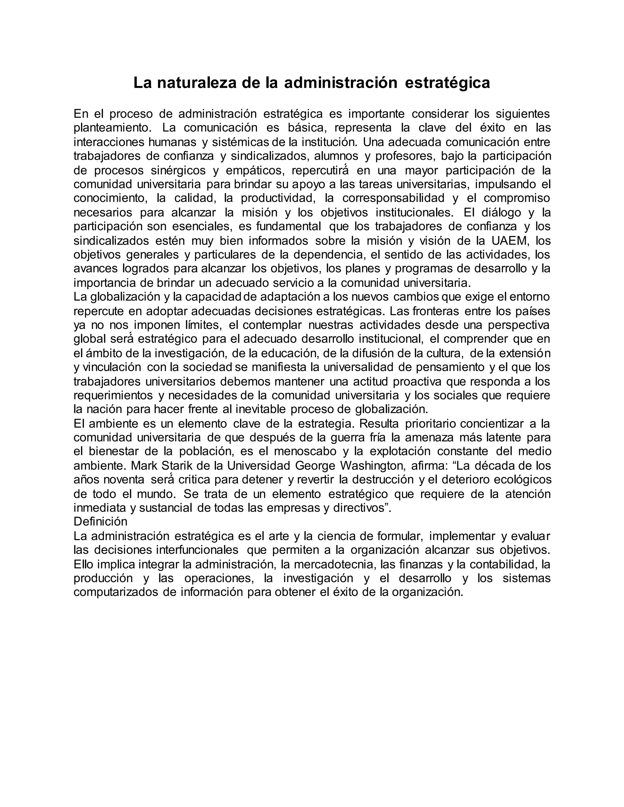 La naturaleza de la administración estratégica | DOCX