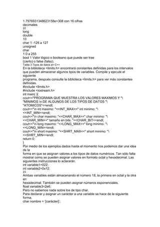 Capitulo 2 tipos de datos en c | DOCX