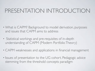 CAPM: Introduction & Teaching Issues - Richard Diamond | PDF