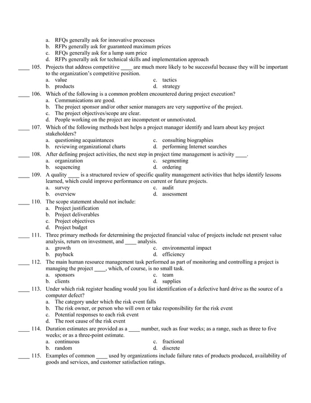 Capm time 150 question final key | PDF
