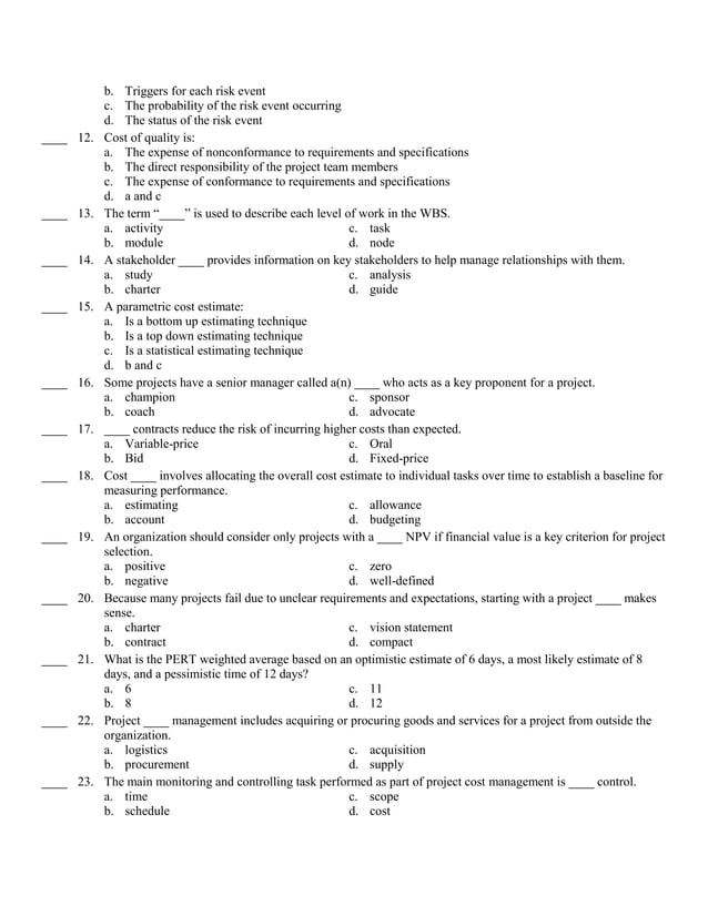 Capm time 150 question final key | PDF