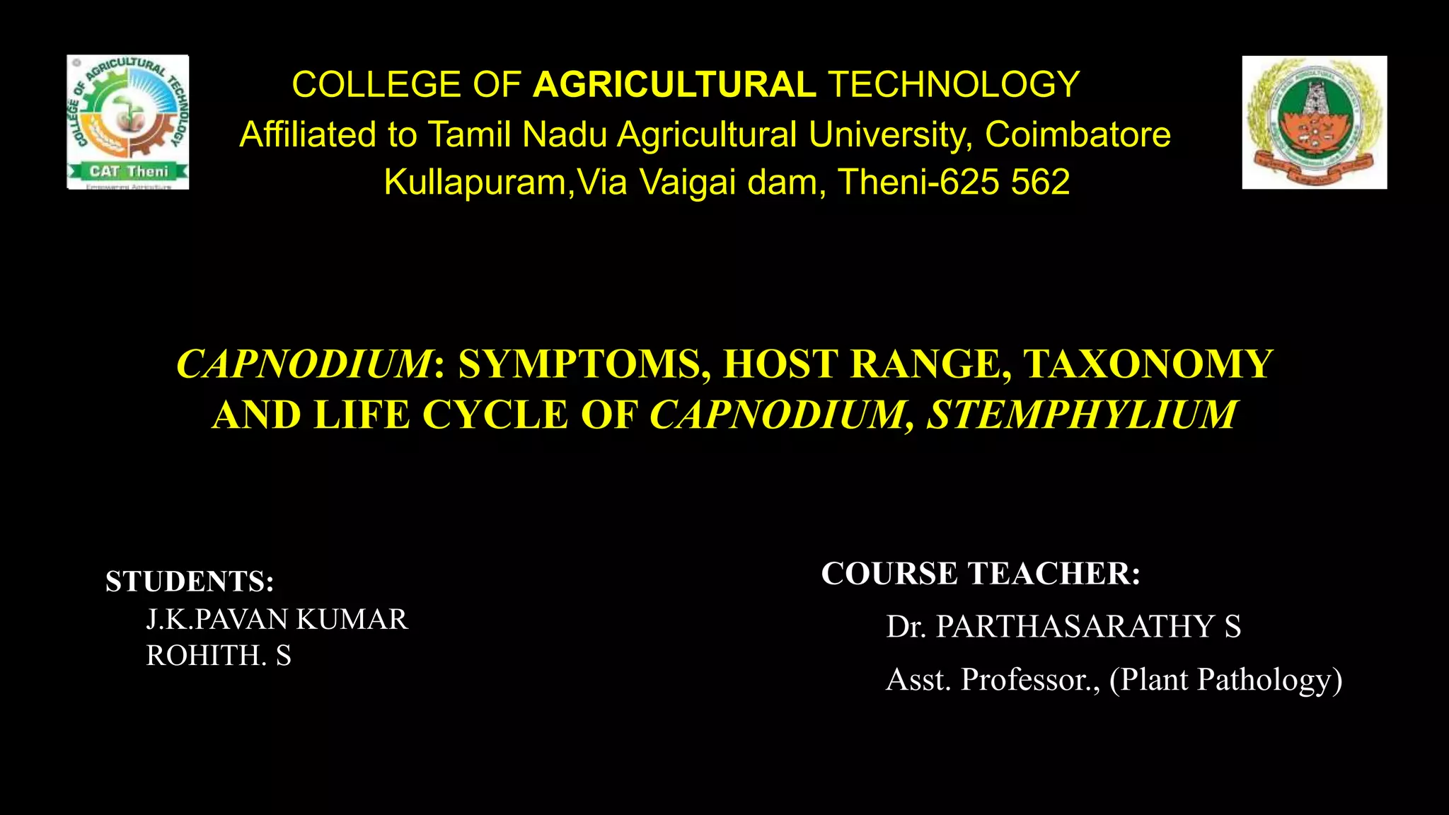 Capnodium symptoms, host range, taxonomy and life cycle of capnodium ...