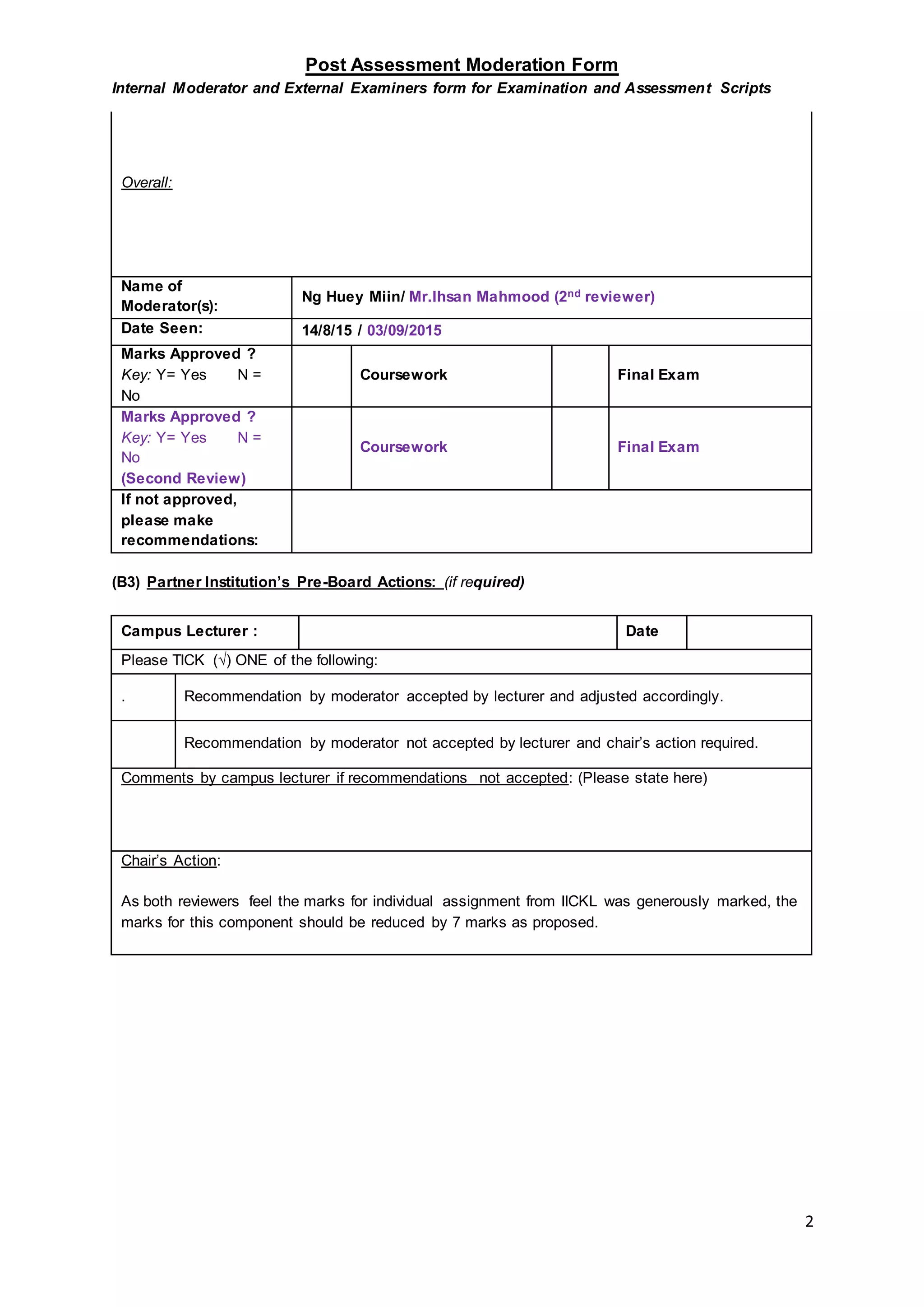 Ca post asmnt moderation form (part 2) kl 2nd review by subang | DOCX