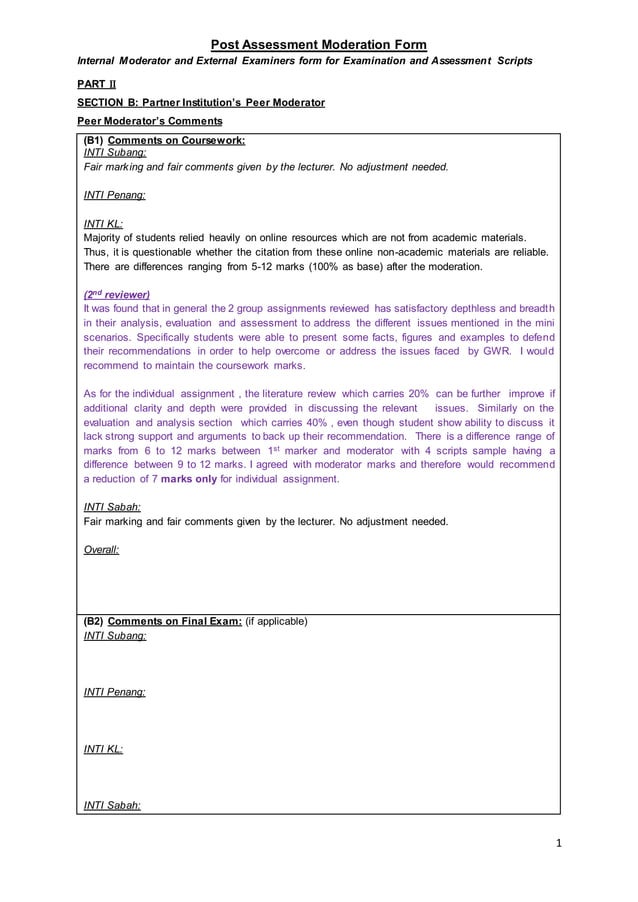 Ca post asmnt moderation form (part 2) kl 2nd review by subang | DOCX ...