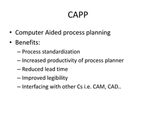 computer aided process planning, approaches to capp, variant and ...