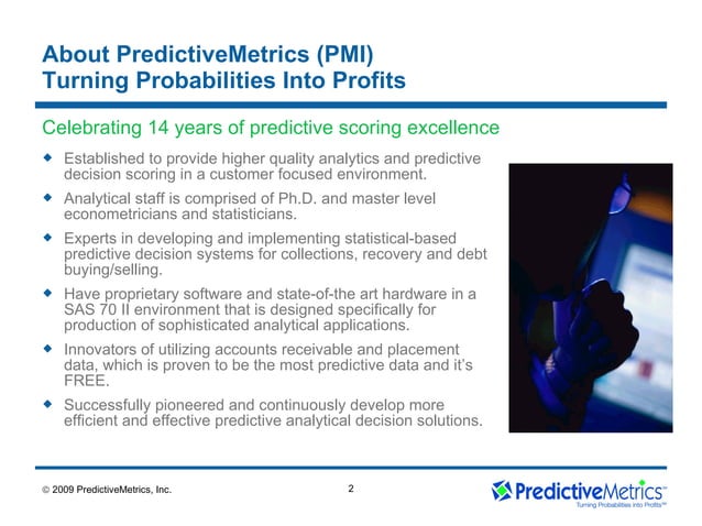 PredictiveMetrics' Predictive Scoring for Collections Capabilities | PPT