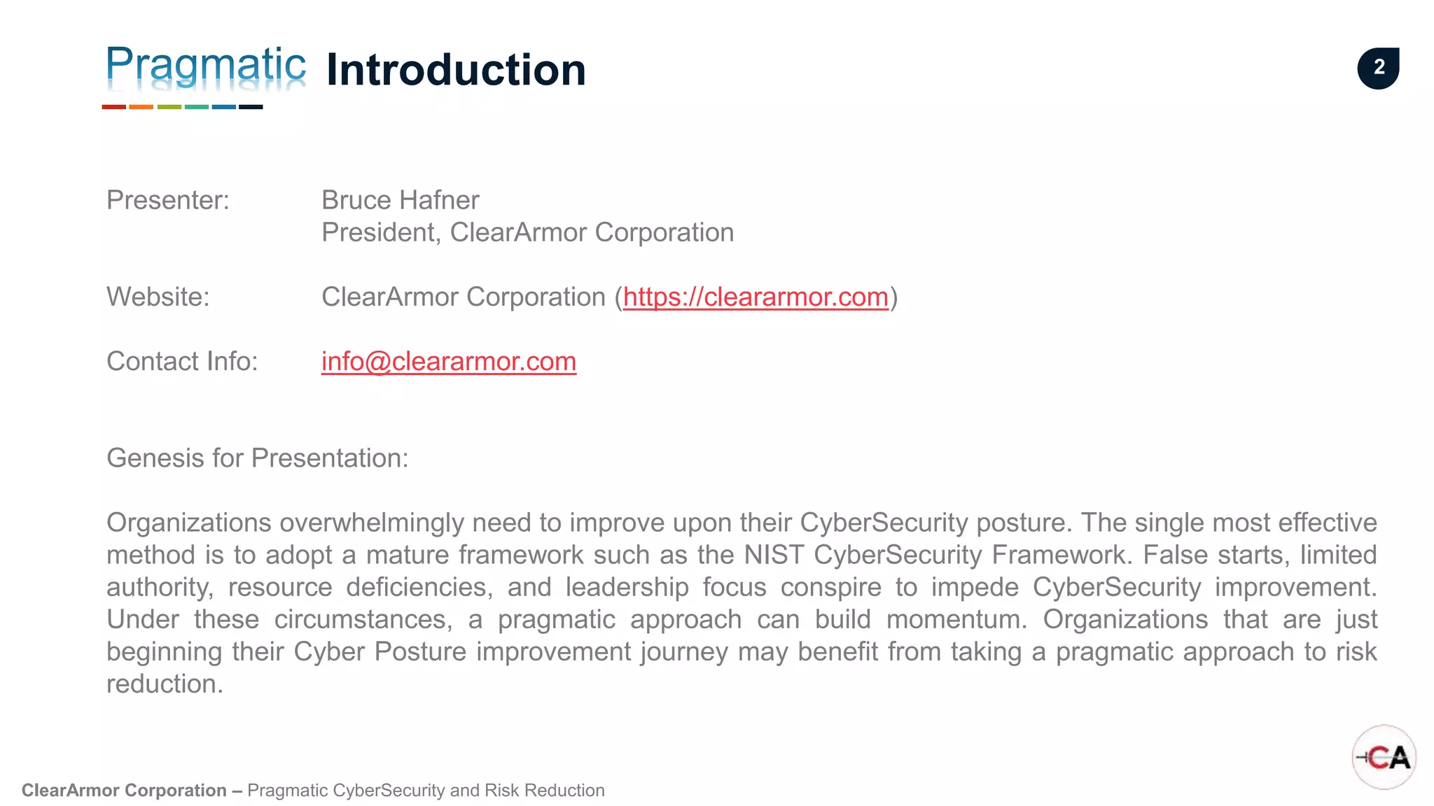 Pragmatic CyberSecurity and Risk Reduction | PPTX