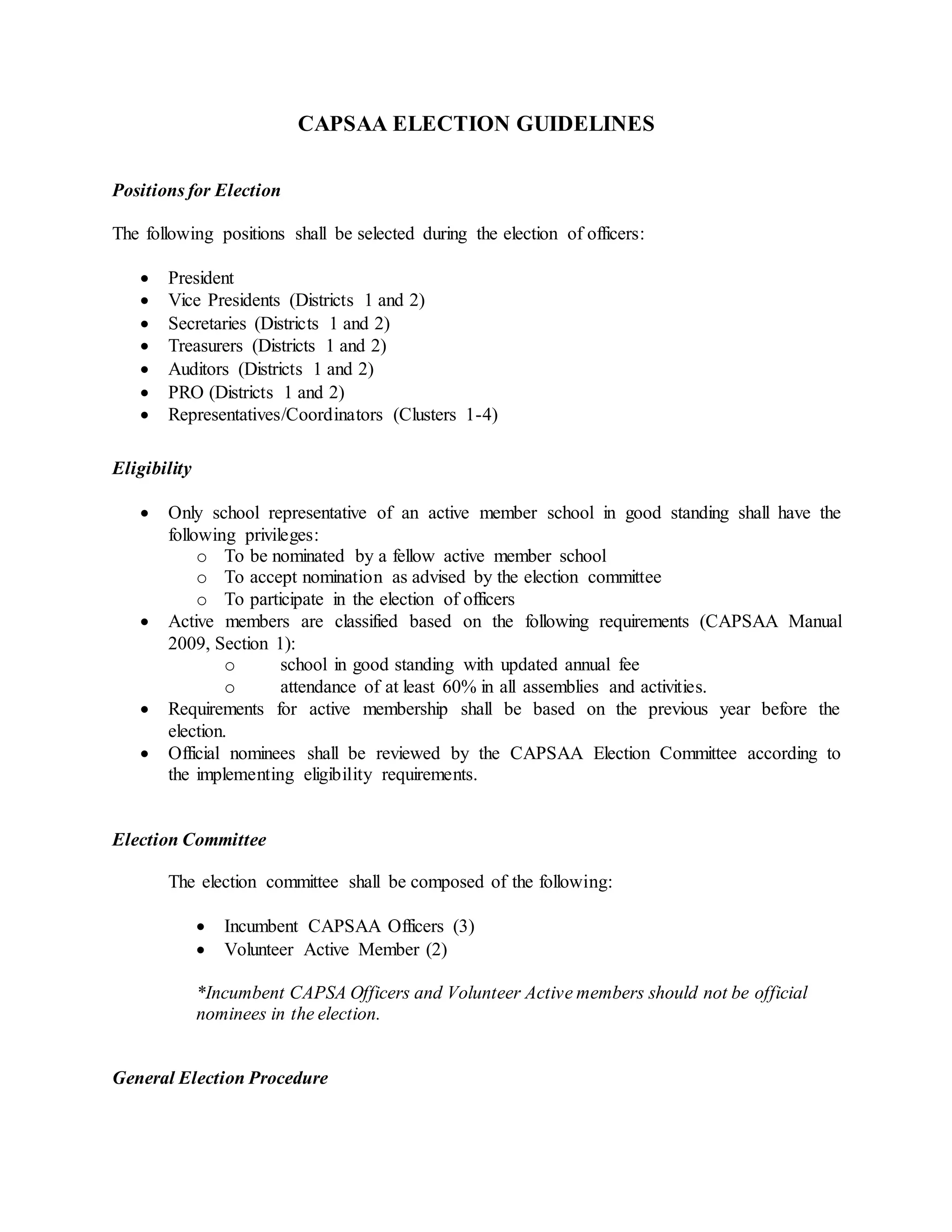 CAPSAA Election Guidelines | DOCX