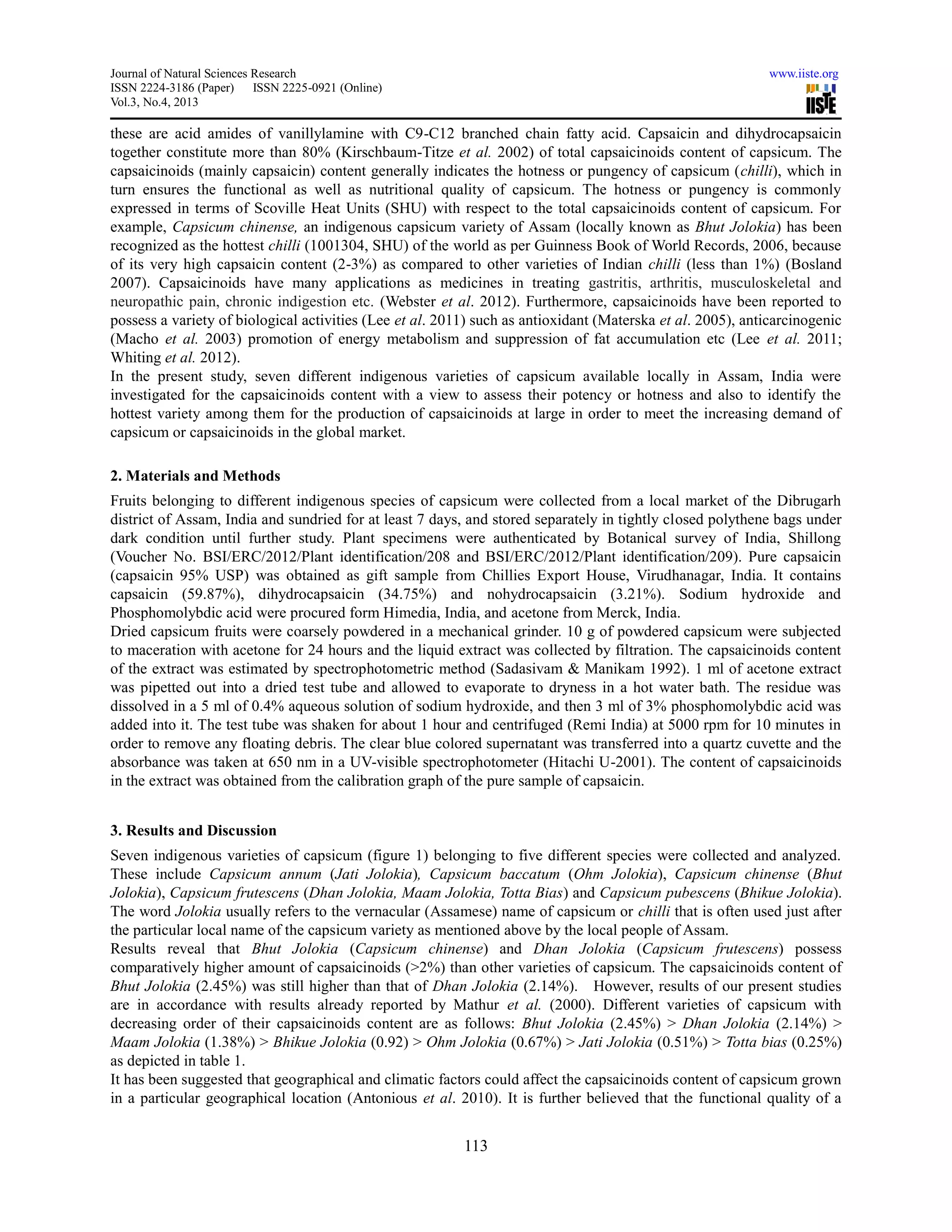 Capsaicinoids content of some indigenous capsicum varieties of assam ...