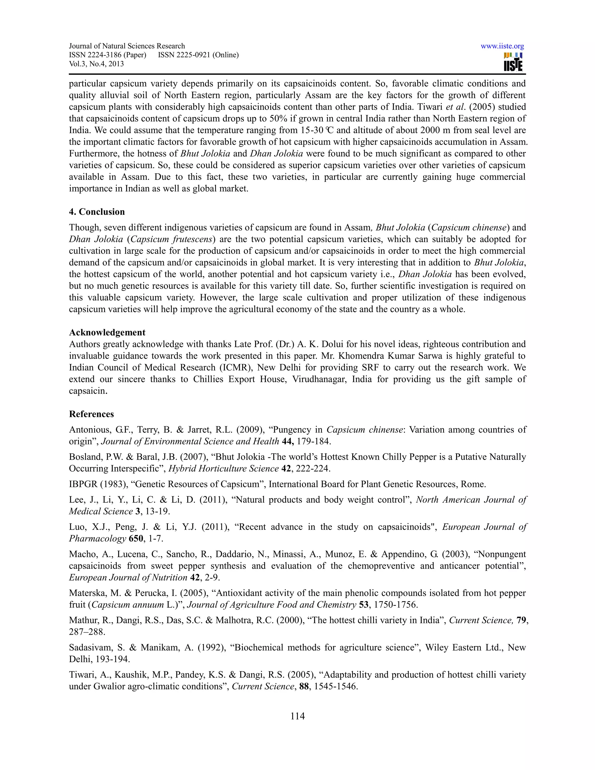 Capsaicinoids content of some indigenous capsicum varieties of assam ...