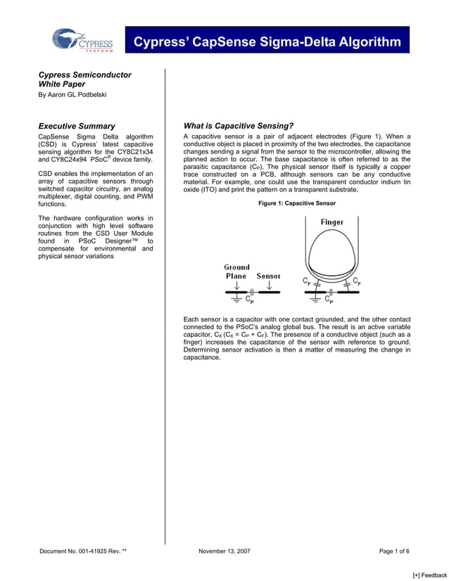 CapSense Capacitive Sensors Sigma Delta Algorithm | PDF | Chemistry | Science