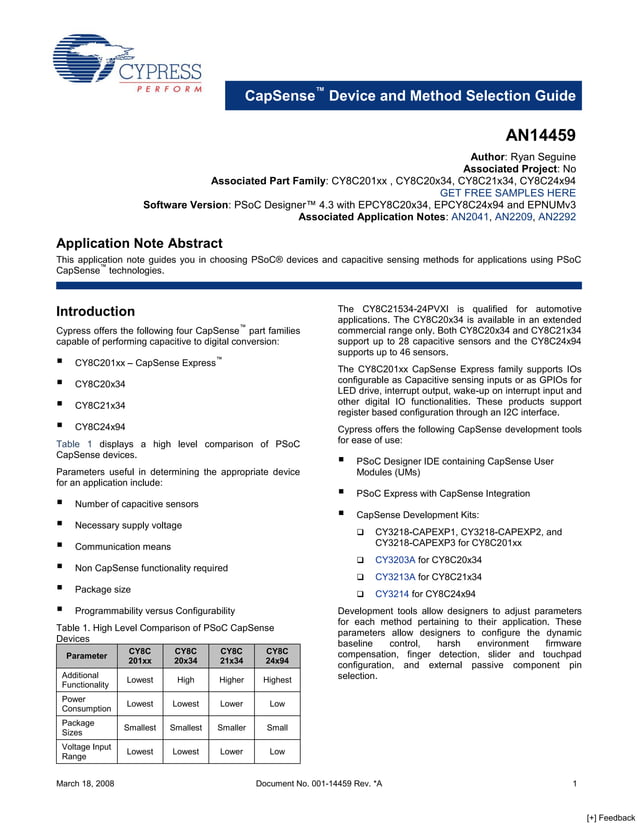 CapSense Device and Method Selection Guide | PDF