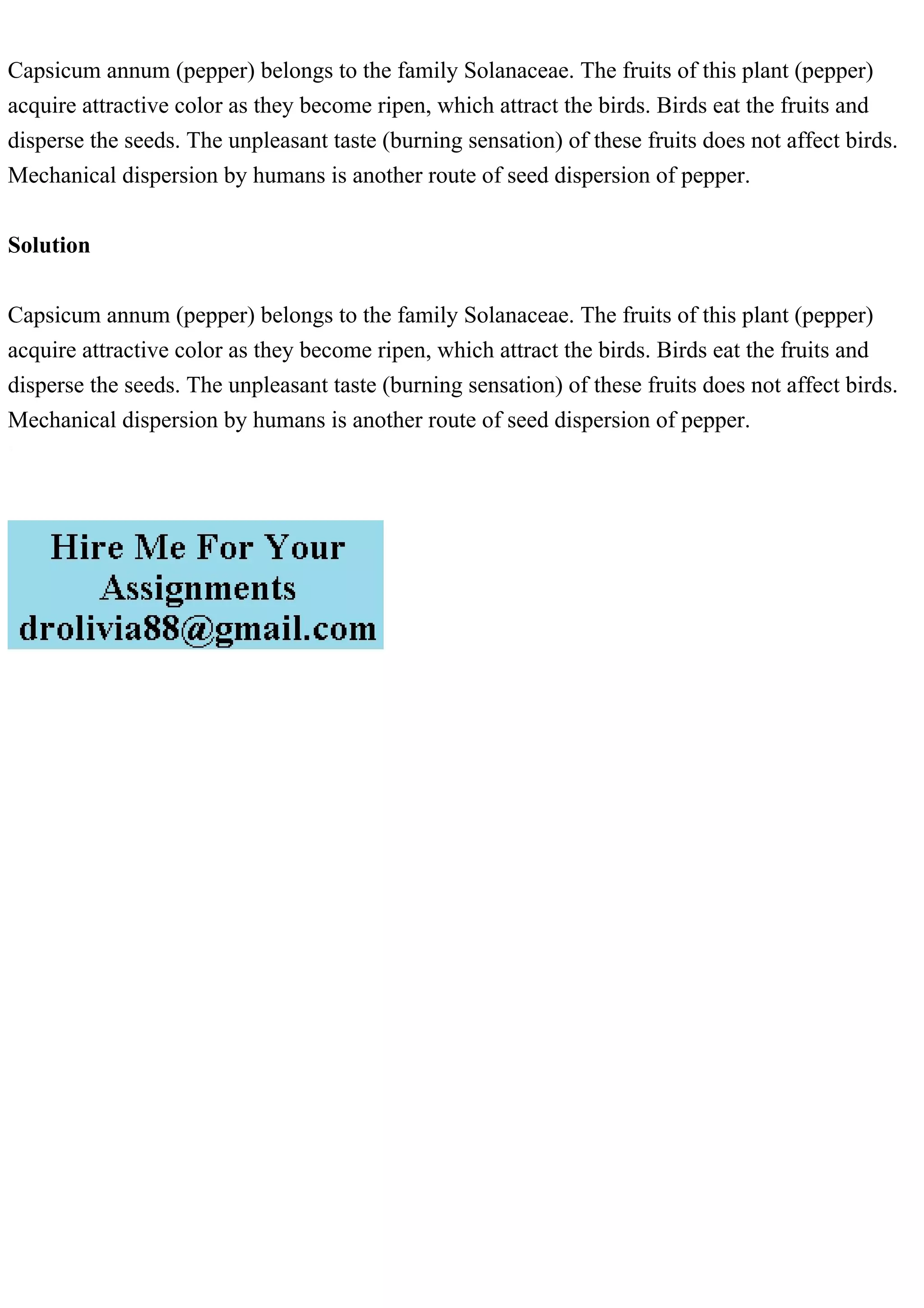 Capsicum annum (pepper) belongs to the family Solanaceae. The fruits ...