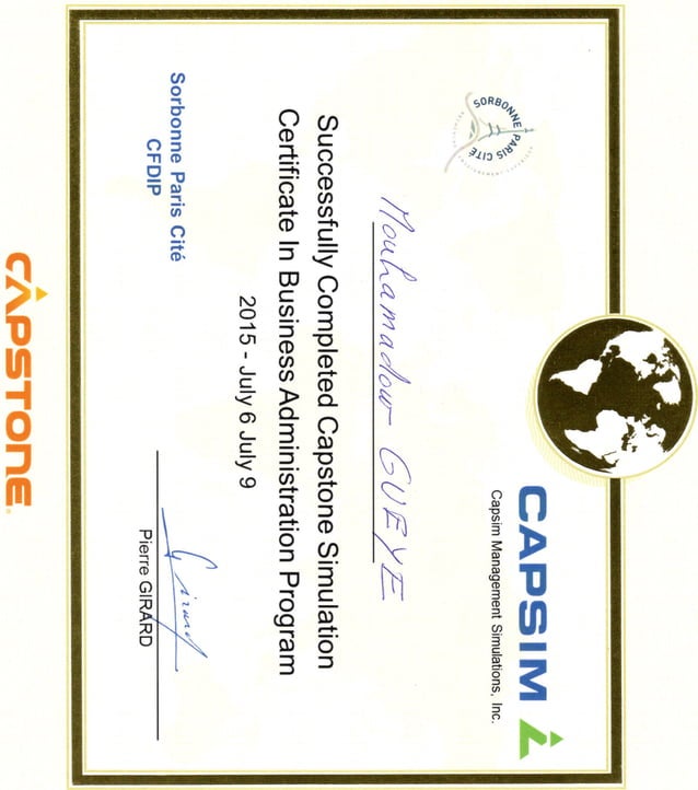 Capsim Simulation Certificate | PDF