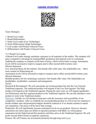 Capsim Strategies | PDF