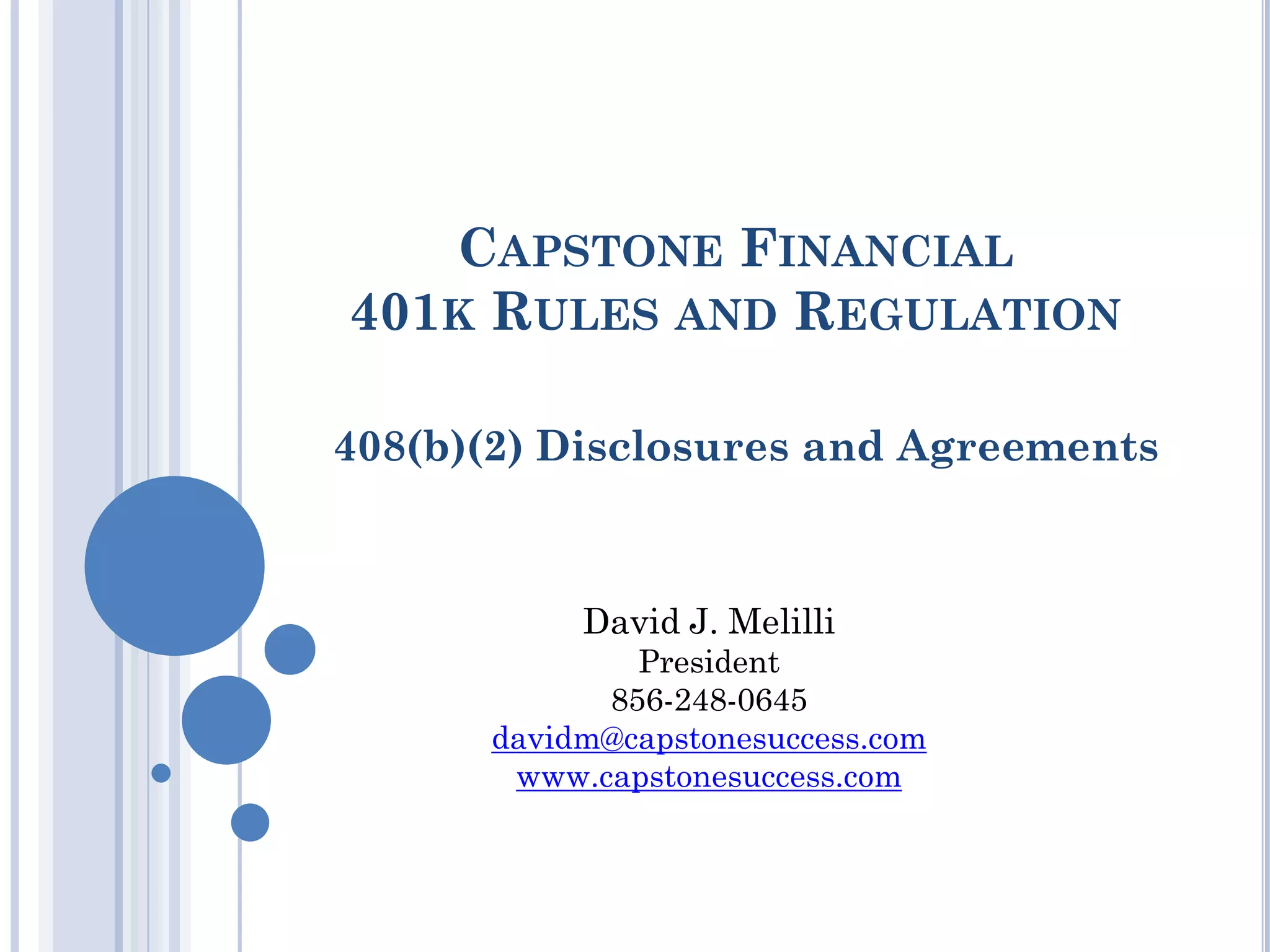 Capstone financial 401k rules and regulations | PPT