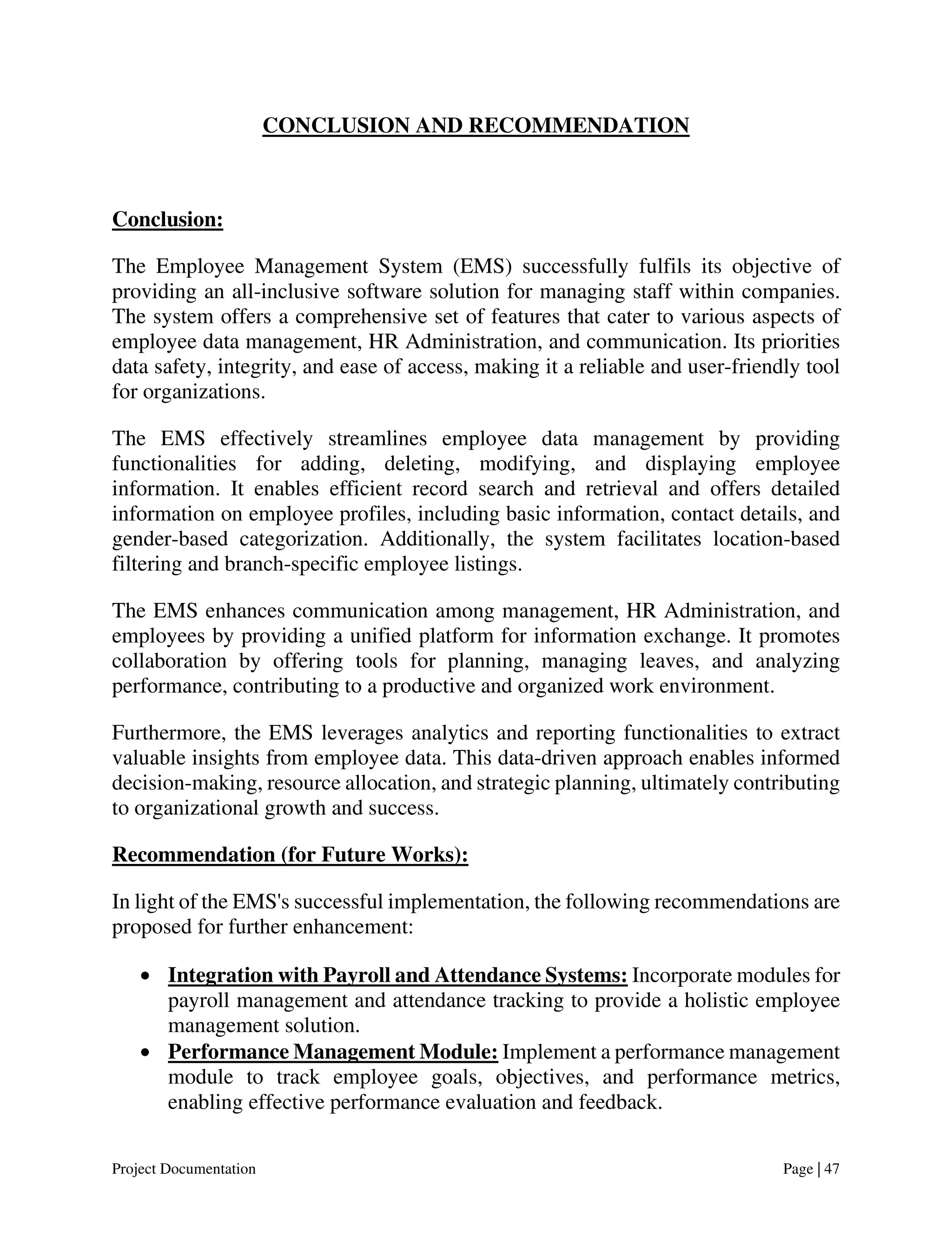 Employee Management System (EMS) Project Documentation | PDF