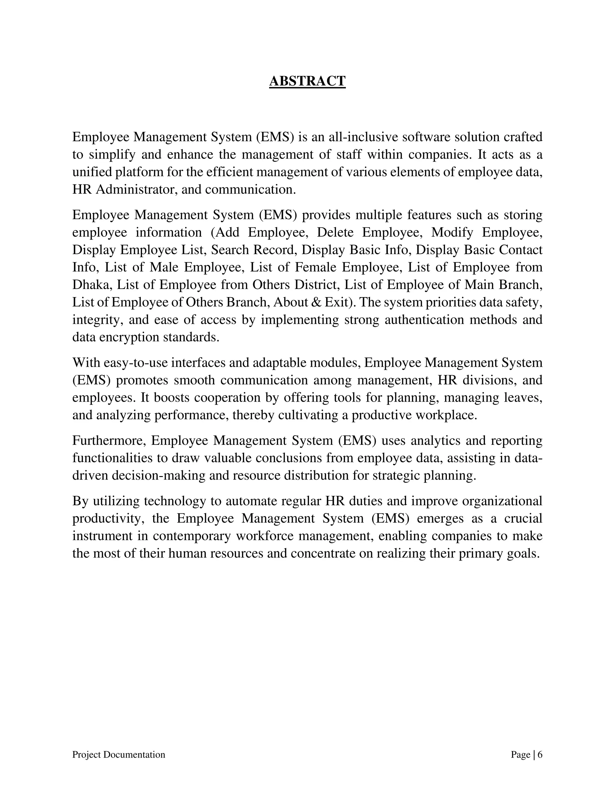 Employee Management System (EMS) Project Documentation | PDF