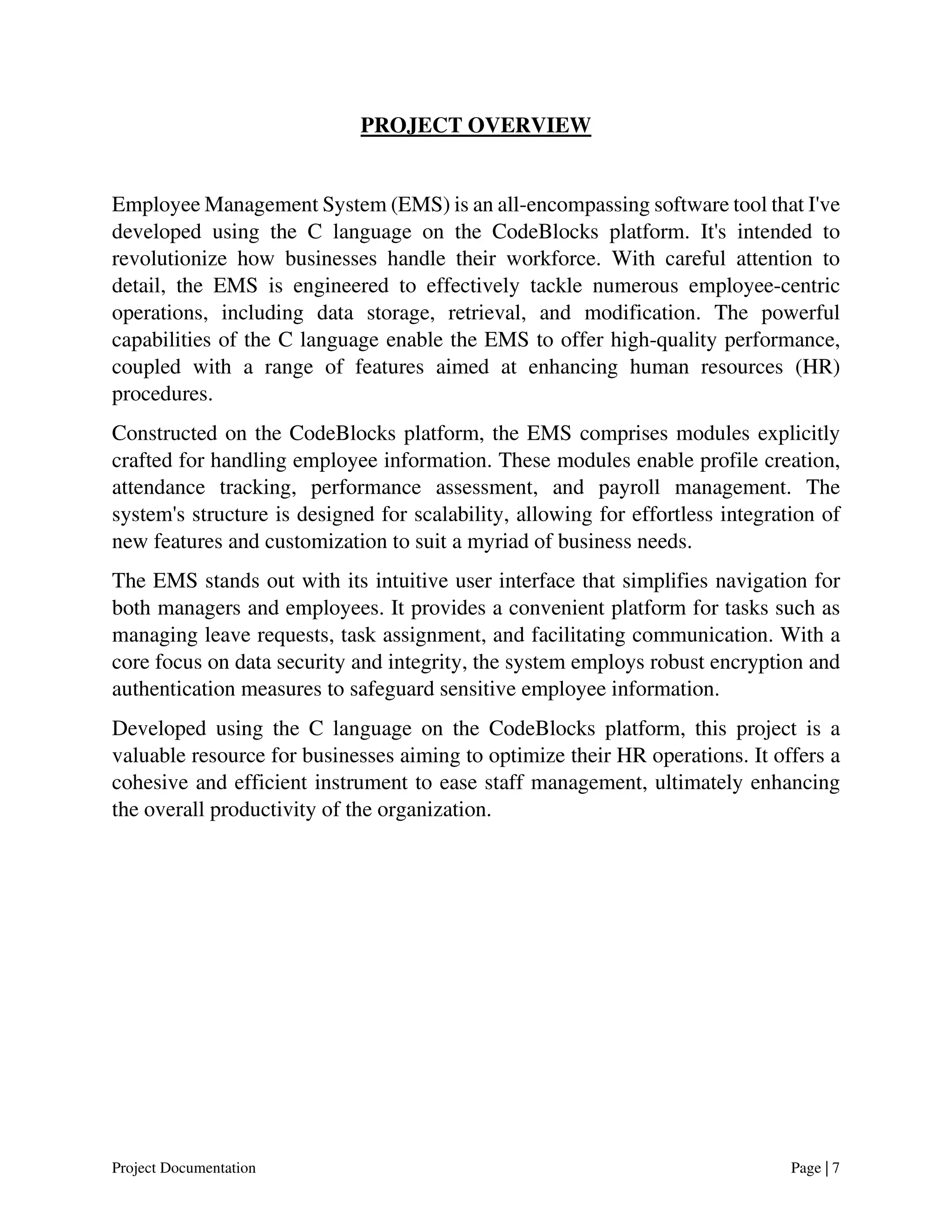 Employee Management System (EMS) Project Documentation | PDF