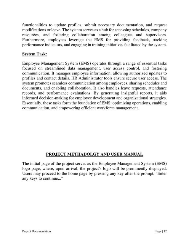 Employee Management System (EMS) Project Documentation | PDF