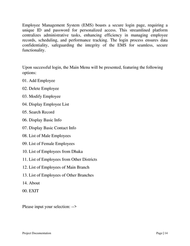 Employee Management System (EMS) Project Documentation | PDF