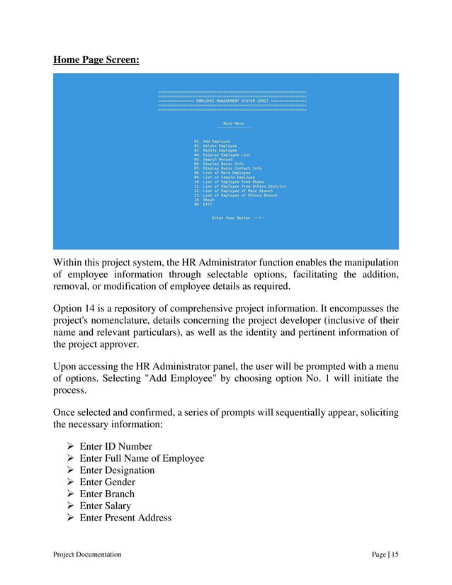 Employee Management System (EMS) Project Documentation | PDF