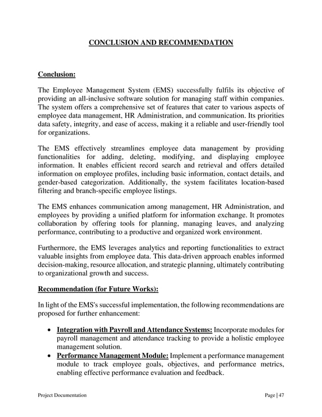 Employee Management System (EMS) Project Documentation | PDF