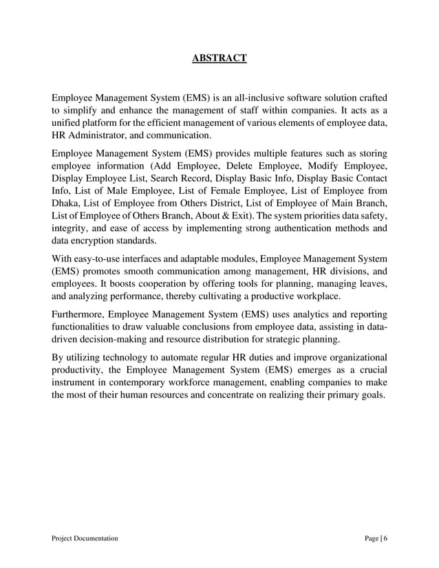 Employee Management System (EMS) Project Documentation | PDF