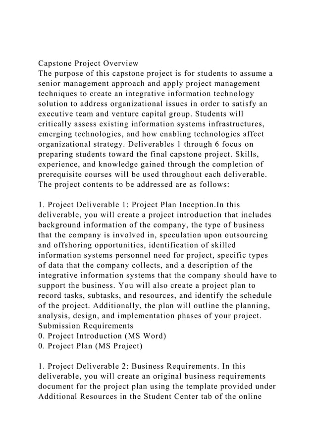 Capstone Project OverviewThe purpose of this capstone project is.docx ...