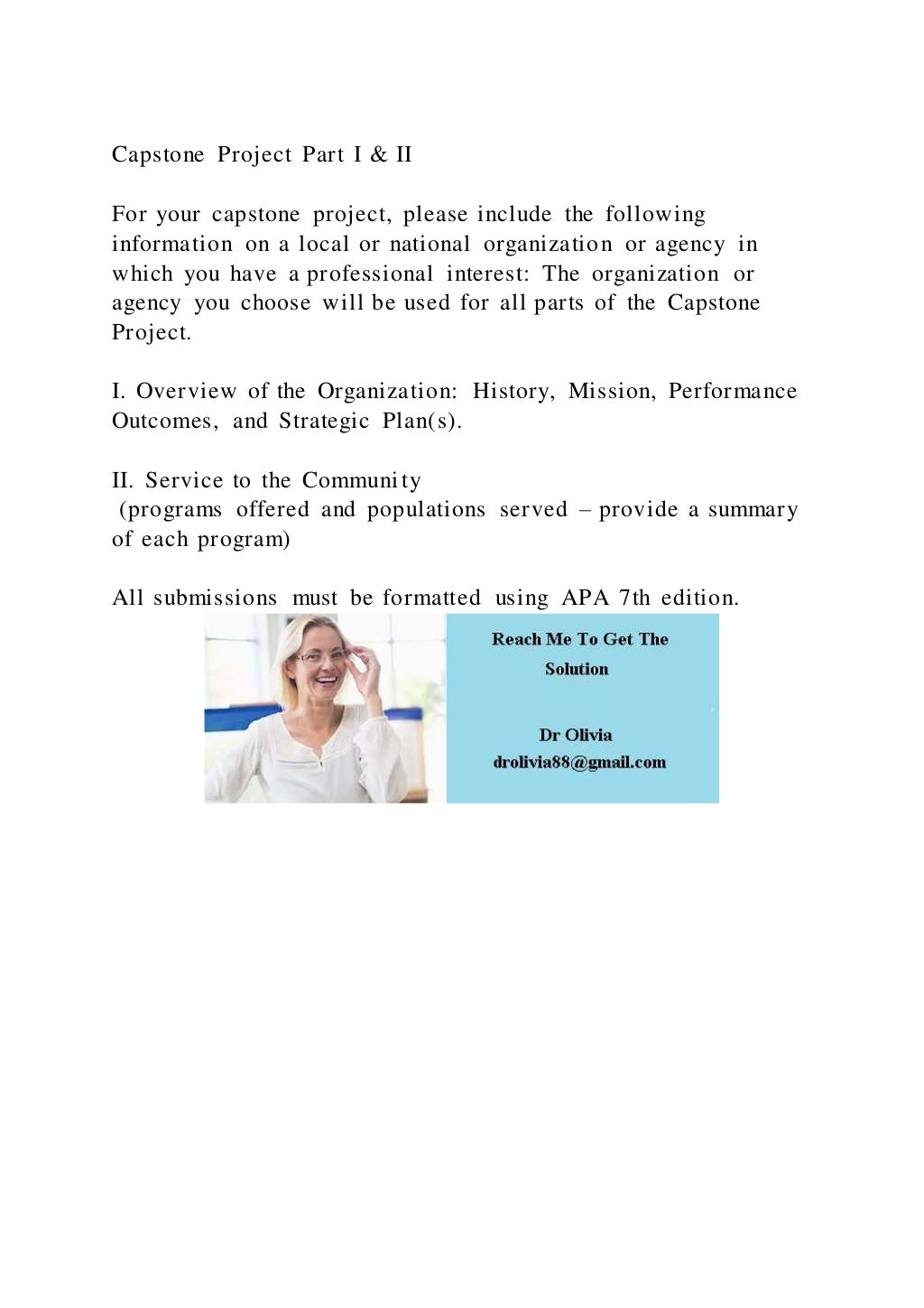 Capstone Project Part I And Iifor Your Capstone Project Please In Pdf