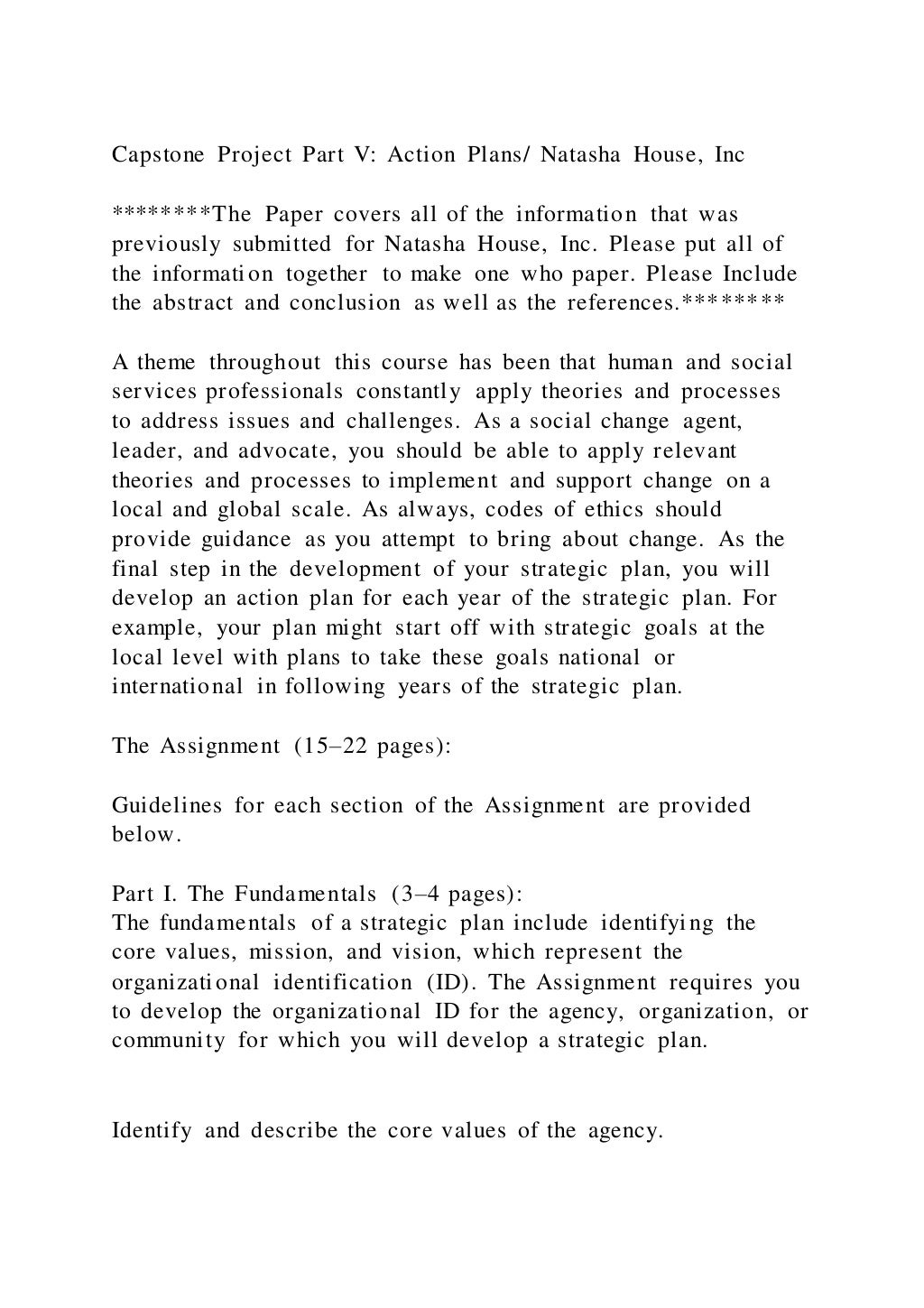 Capstone Project Part V Action Plans Natasha House, Inc | PDF