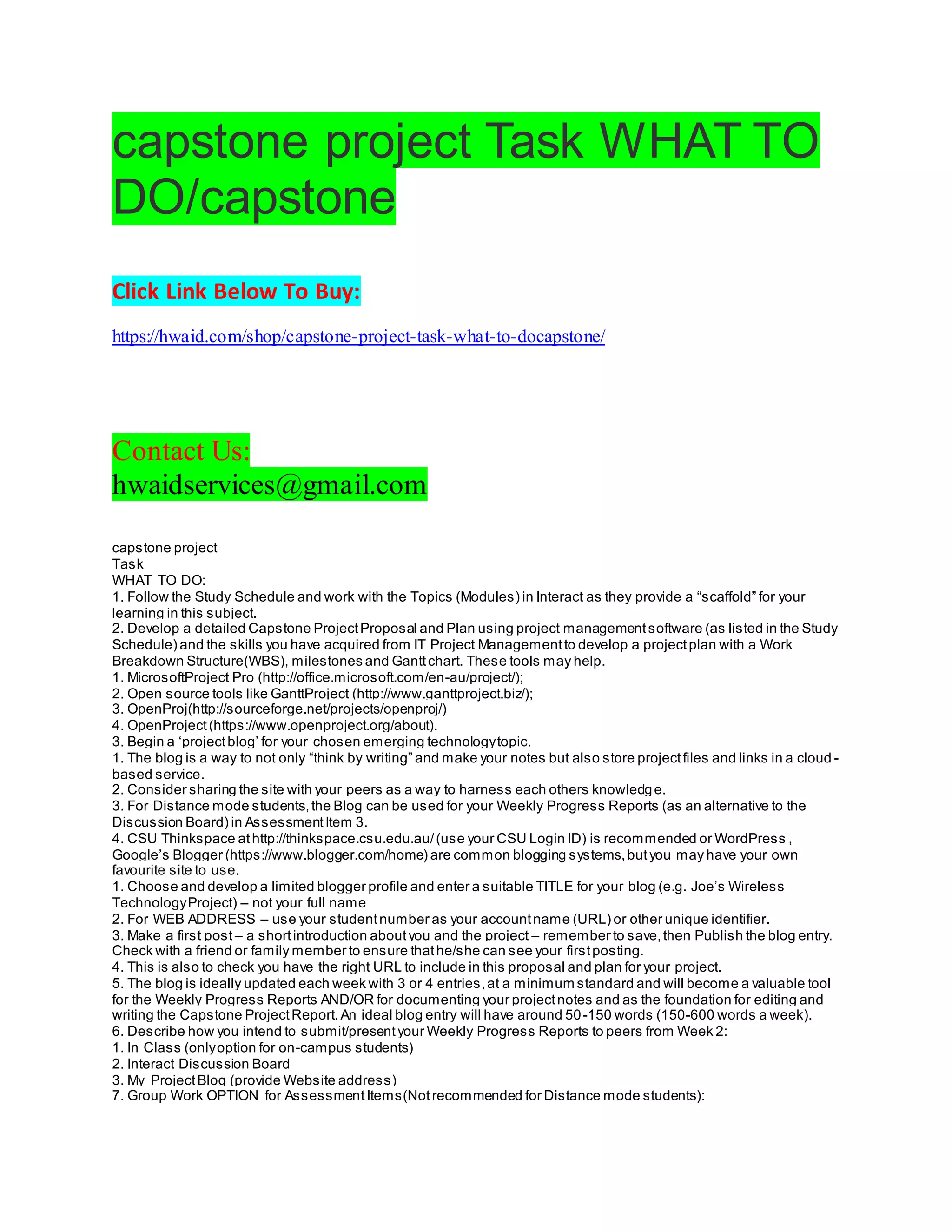 Capstone project task what to do capstone | PDF