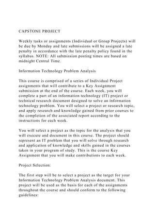 CAPSTONE PROJECTWeekly tasks or assignments (Individual or Gro.docx