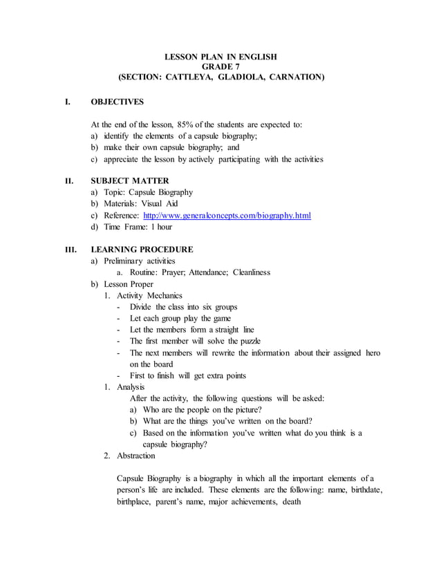 Capsule biography lesson plan | DOCX