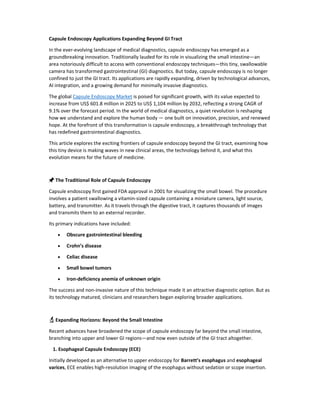 Capsule Endoscopy Applications Expanding Beyond GI Tract | PDF