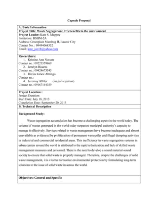Capsule proposal in Waste Segregation: It's Benefits to the Enviroment ...