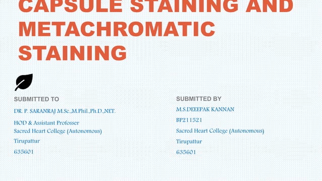 CAPSULE STAINING AND METACHROMATIC STAINING.pptx | Chemistry | Science