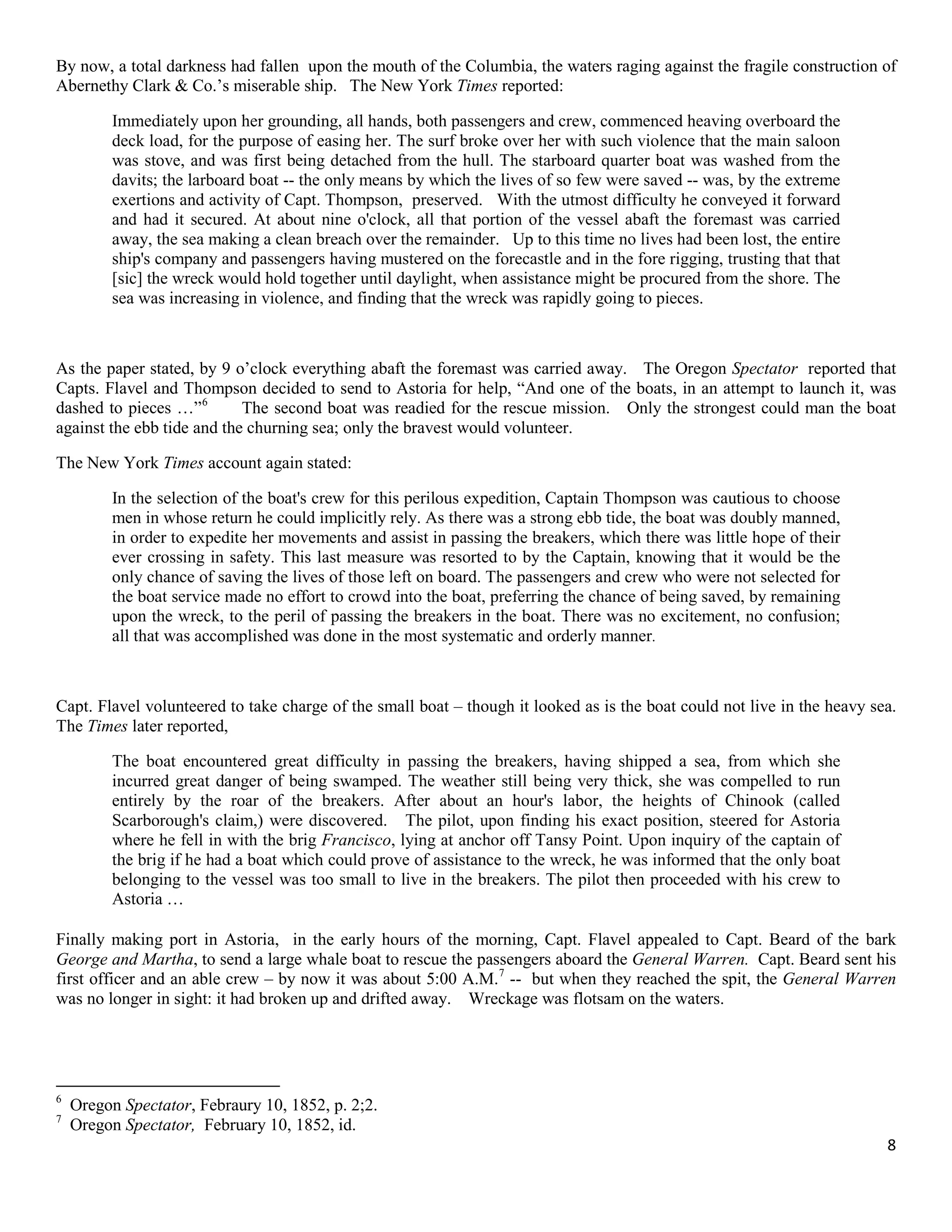 CAPT. GEO FLAVEL -- WRECK & PERIL OF THE GEN'L WARREN -- LONG FORM | PDF