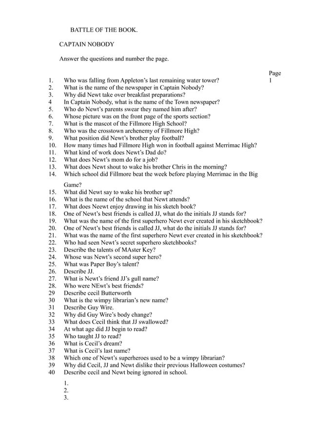 Captain nobody (battle of the book) | PDF