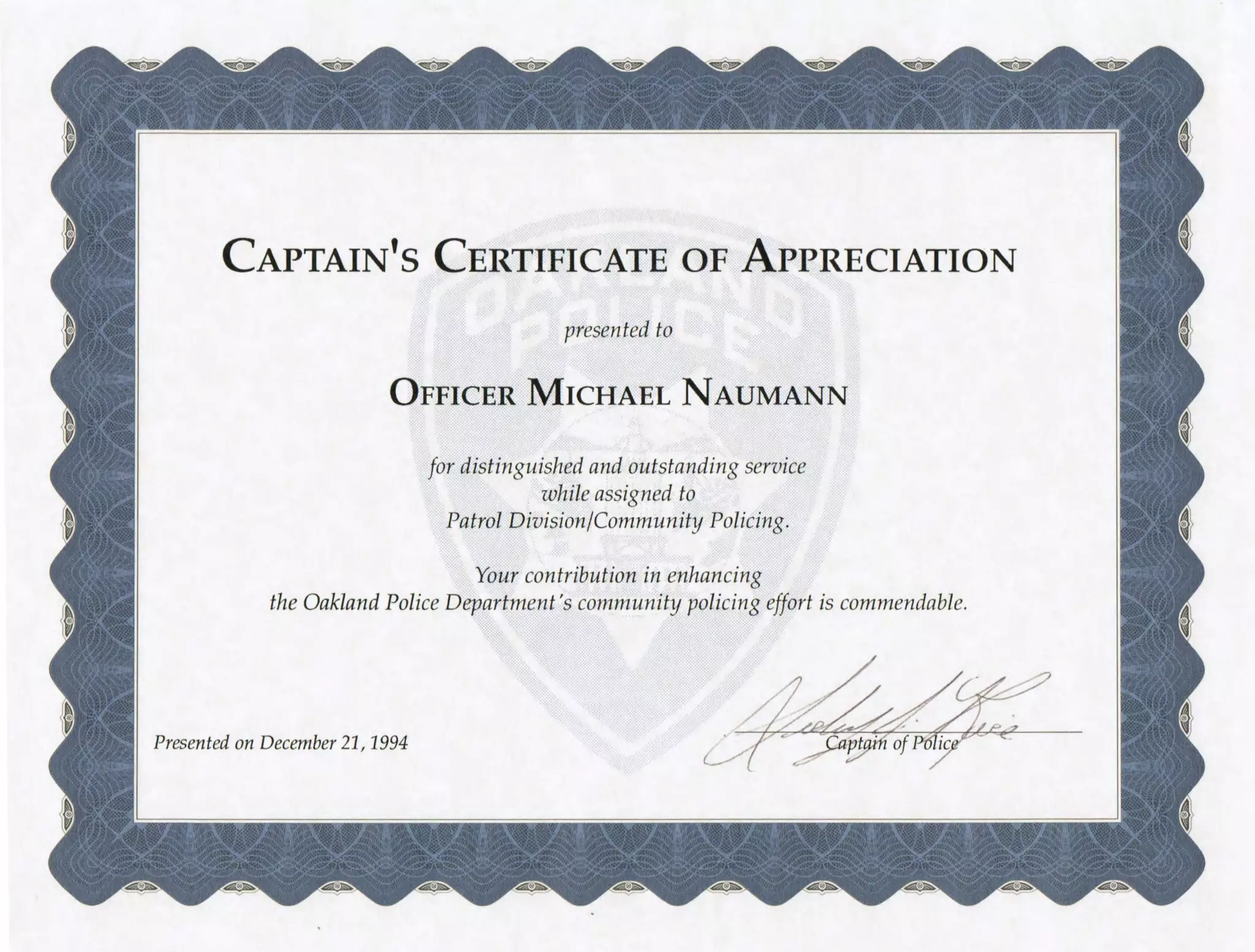 Captain's Certificate of Appreciation | PDF