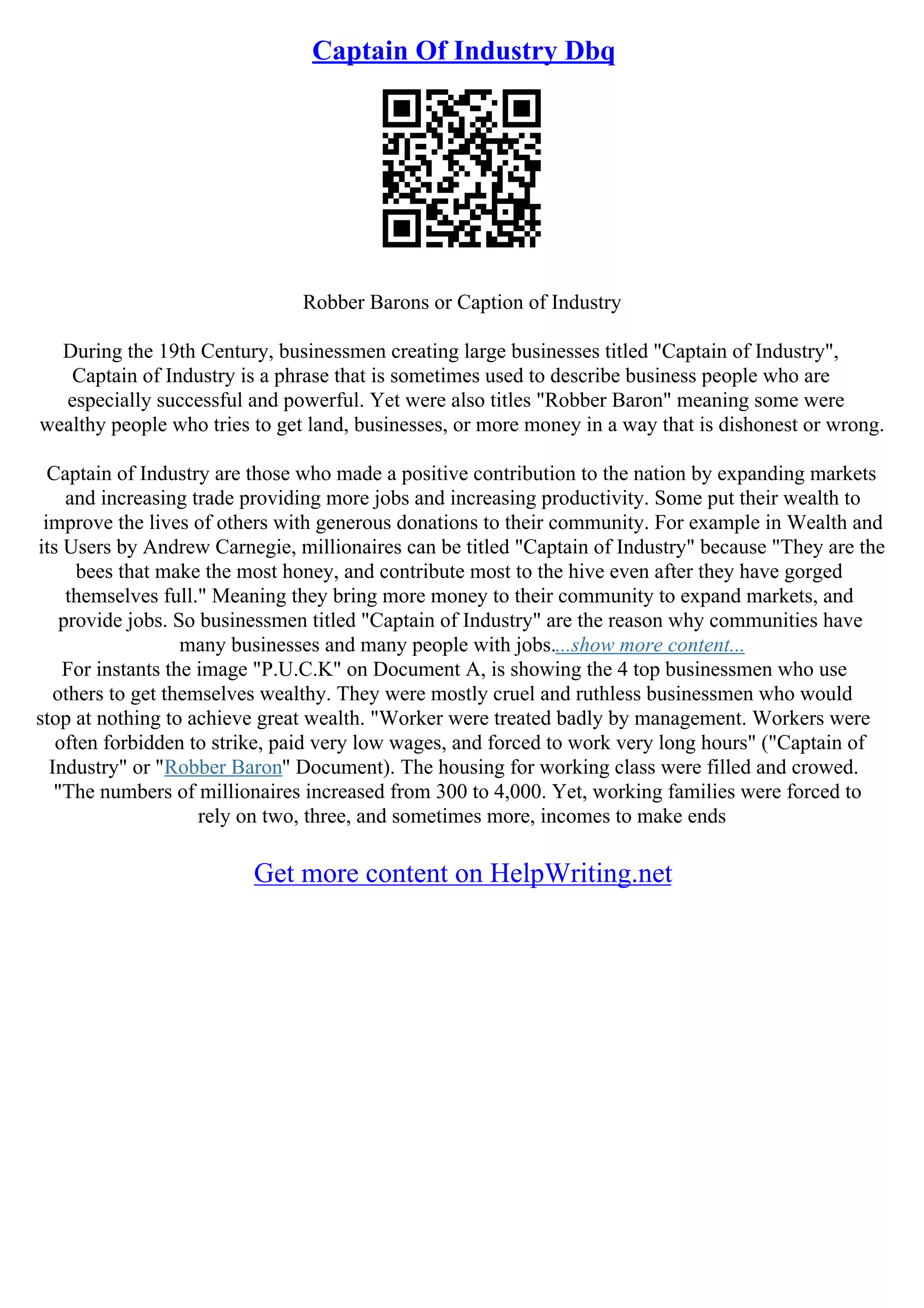Captains Of Industry Essay | PDF